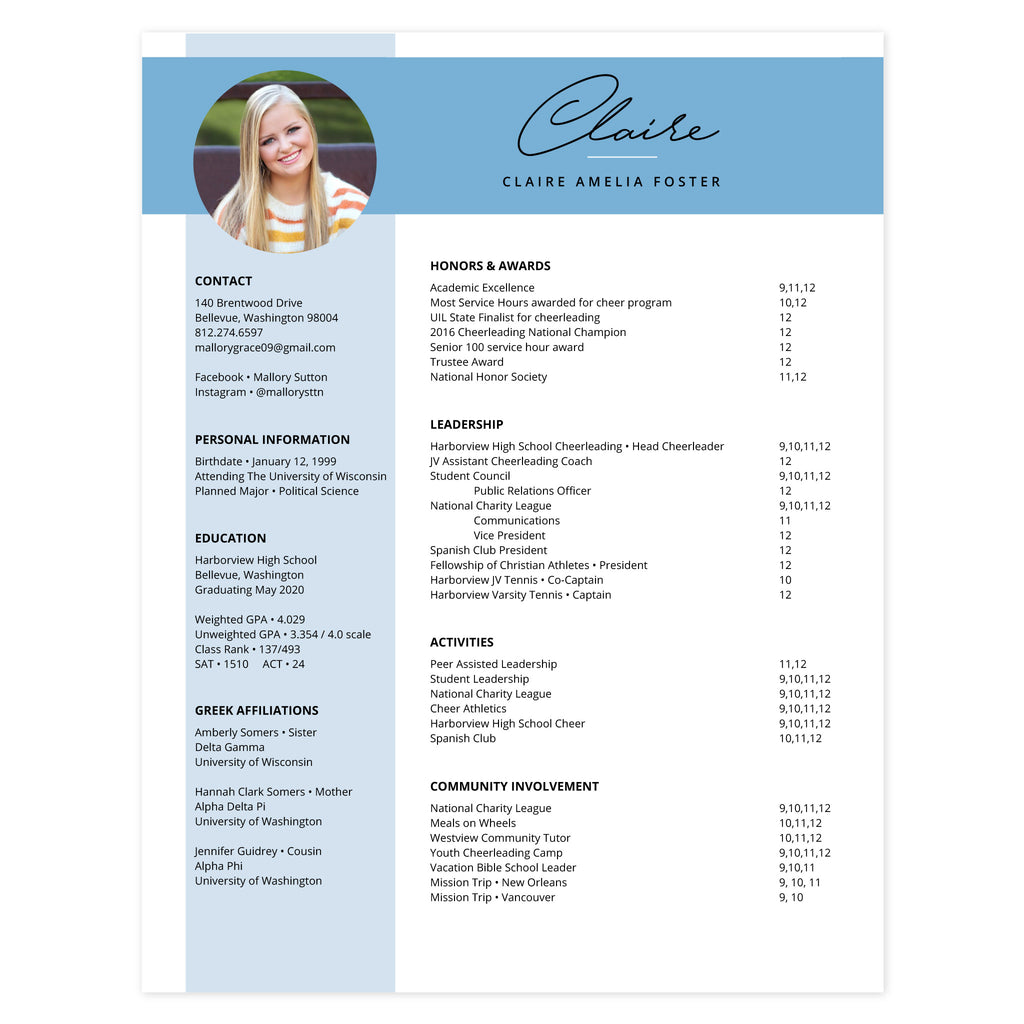 Color Block Microsoft Word Resume Templates – SororityPackets.com